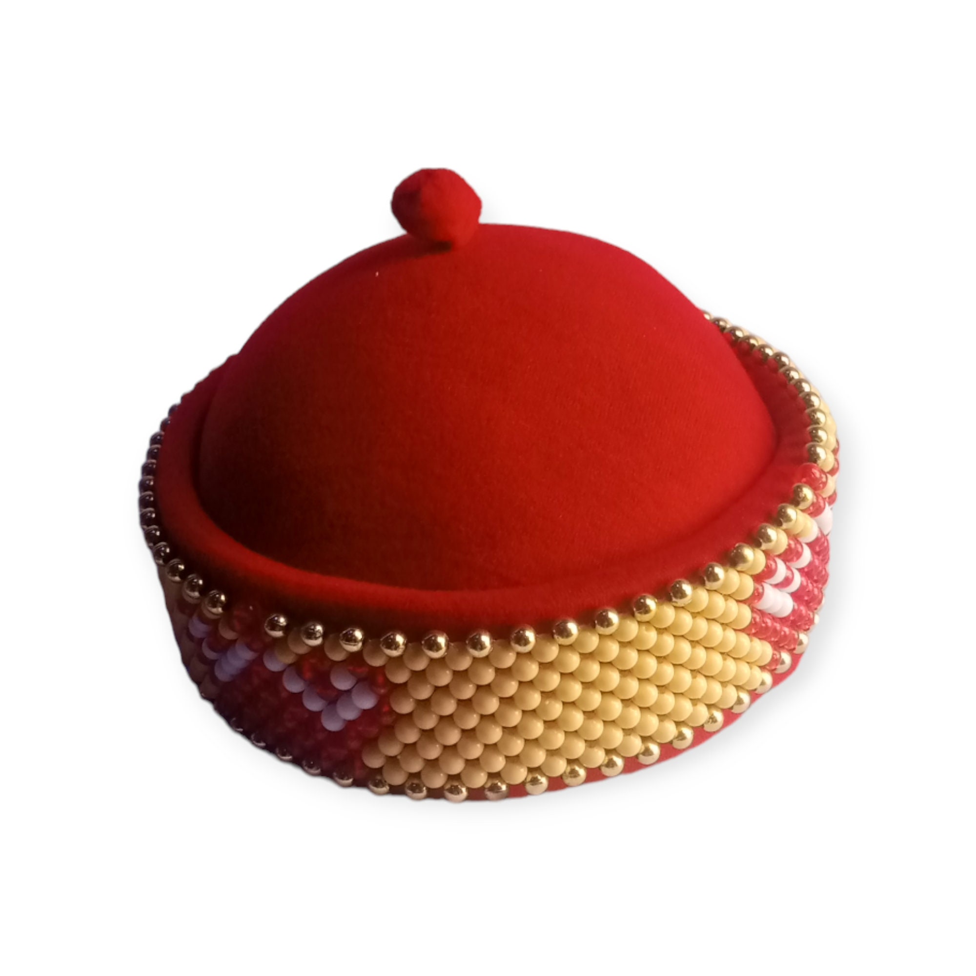 Igbo Beaded Red Cap Royalty Igbo Hat Chieftaincy Red Hat Igbo Ozo Cap ...