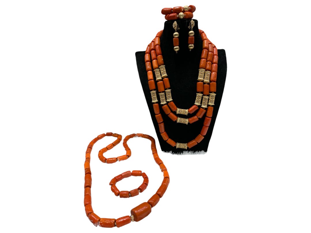African Red Coral Bead Jewelry Set: Igbo Yoruba Wedding Accessory - Etsy