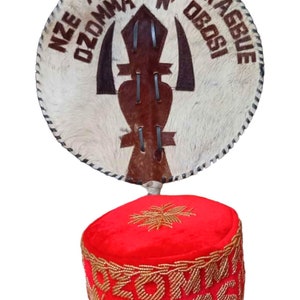 African Traditional Red Cap Men's Fan Chieftaincy Red Hat Igbo Ozo Hat ...