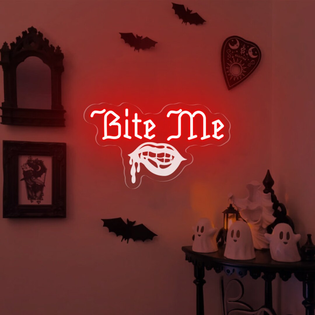 Bite Me Neon Sign, Vampire Home Decor, Goth Aesthetic, Spooky Gallery ...