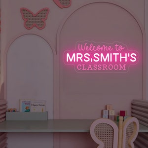 Teacher Name Neon Sign: Classroom Decor, LED Door Hanger - Etsy