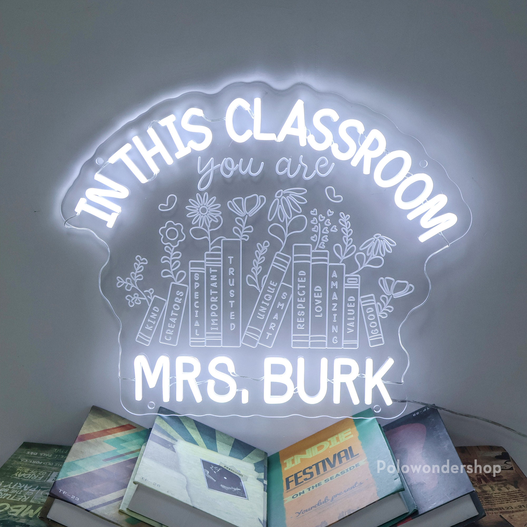 Personalized Teacher Name Neon Sign: Classroom Decor, Door LED Hanger ...