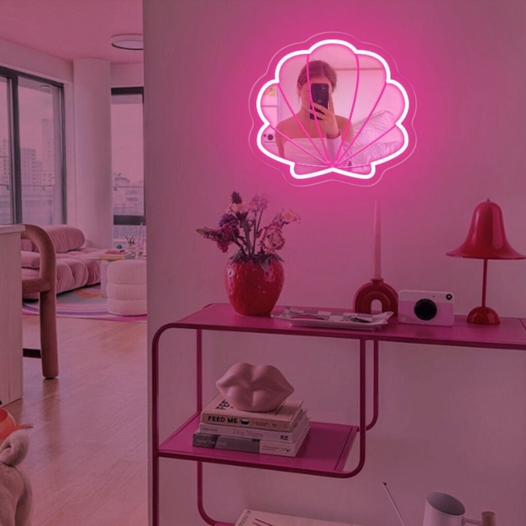 Shell Scallop Mirror Neon Sign: Coastal Bedroom Decor - Etsy UK