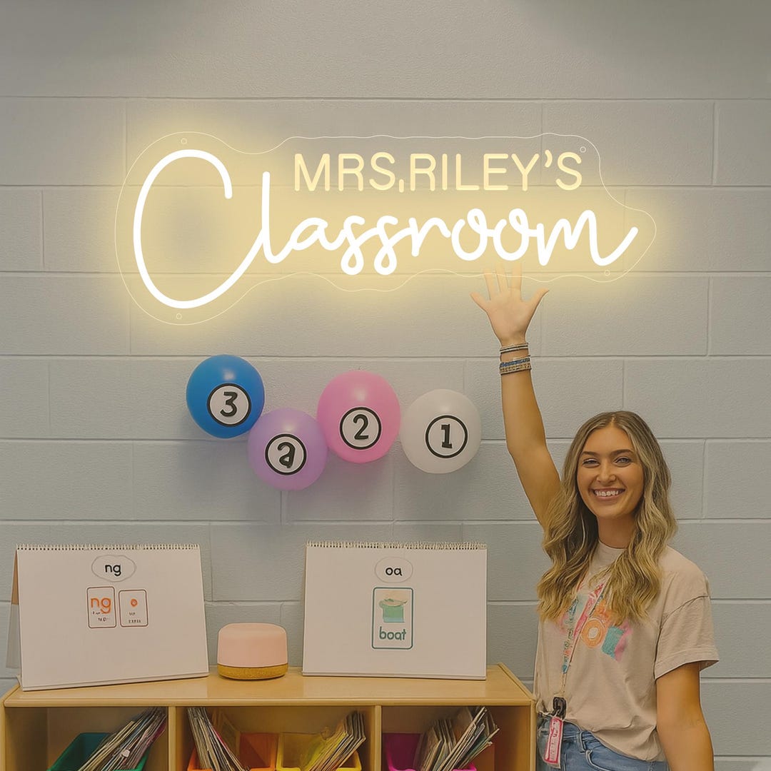 Custom Teacher Name Neon Sign: Classroom Decor, LED Door Hanger - Etsy