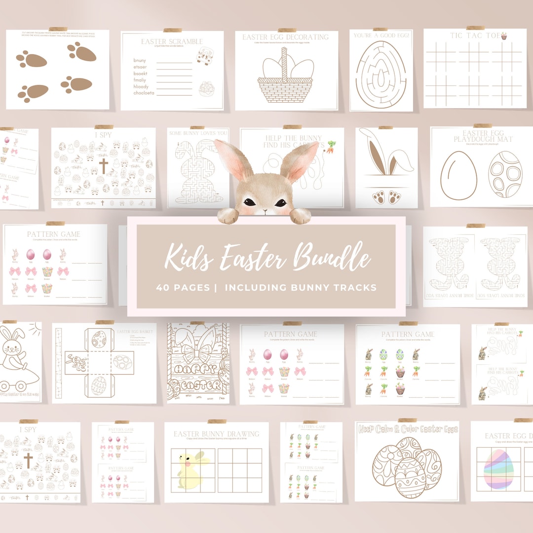 40 Page Easter Activity Bundle, Spring Activities, Easter Bunny Tracks ...
