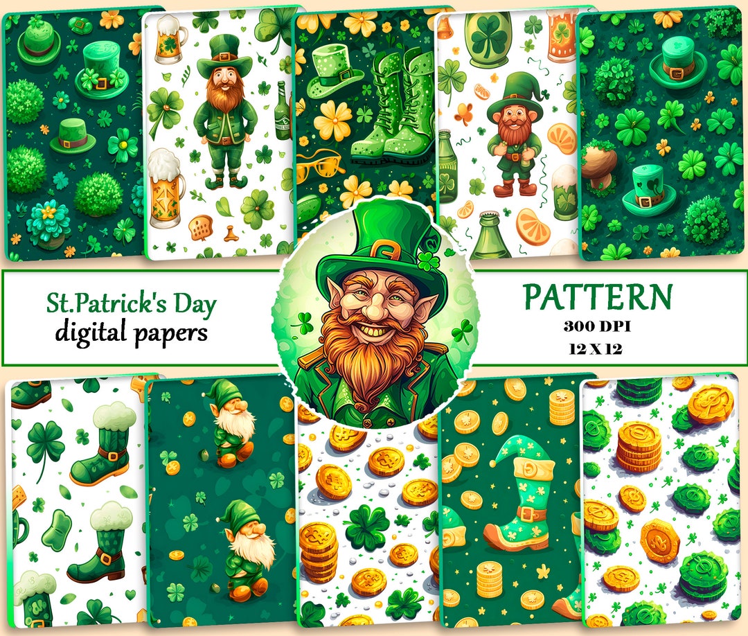 Pattern St. Patrick's Day Digital Paper Green Clover, Dwarf, Seamless ...