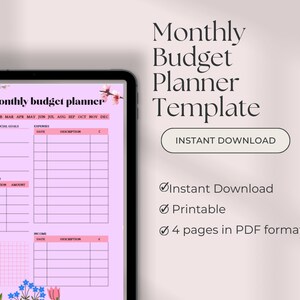 Monthly Budget Planner, Floral Design, Printable Planner, Go Girl ...