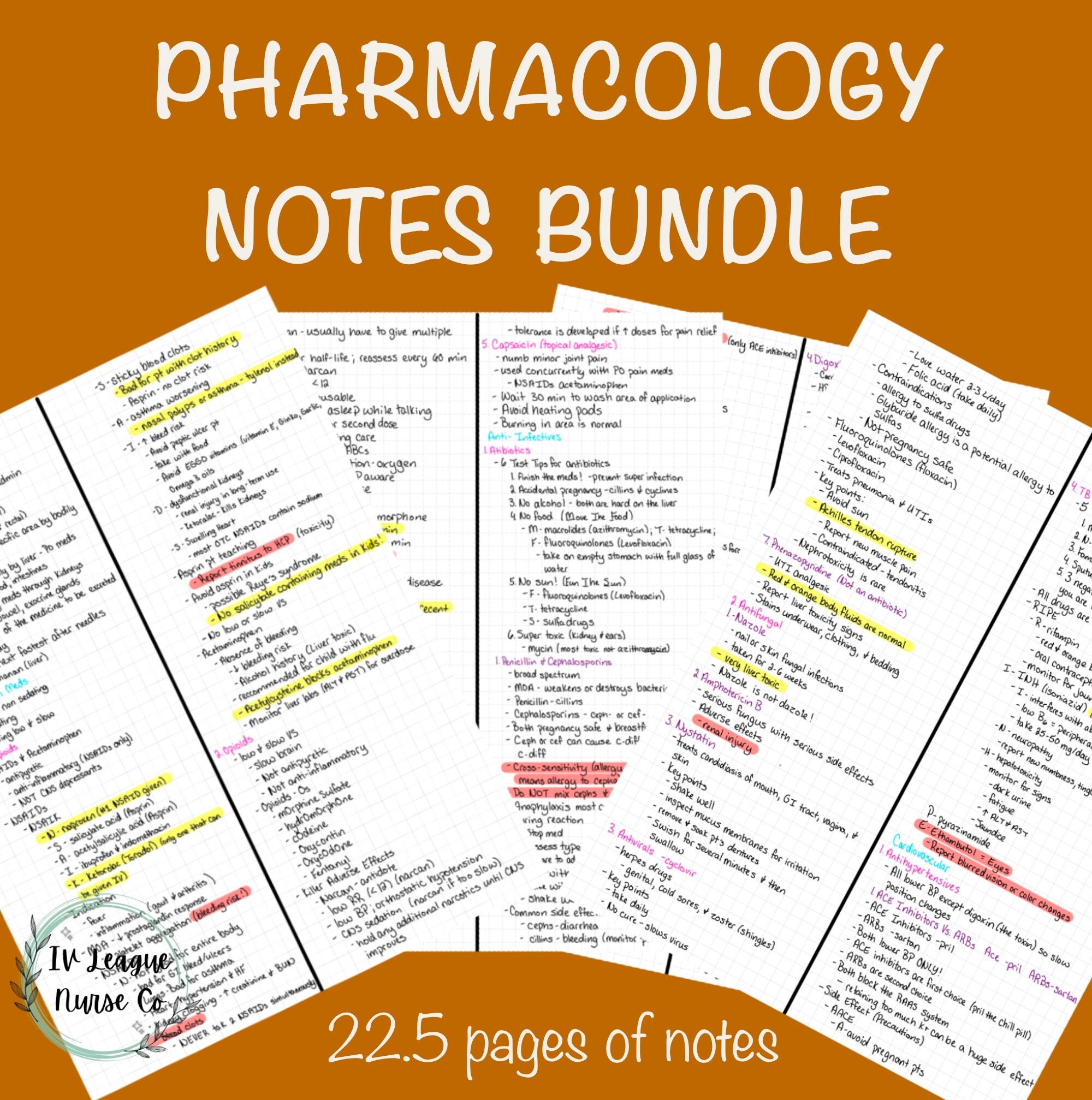 Pharmacology Nursing Notes, 22.5 Pages, Handwritten Nursing Notes ...