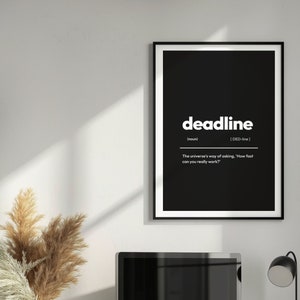 Deadline Definition Print | Wall Art | Home Office Humour | Minimalist ...
