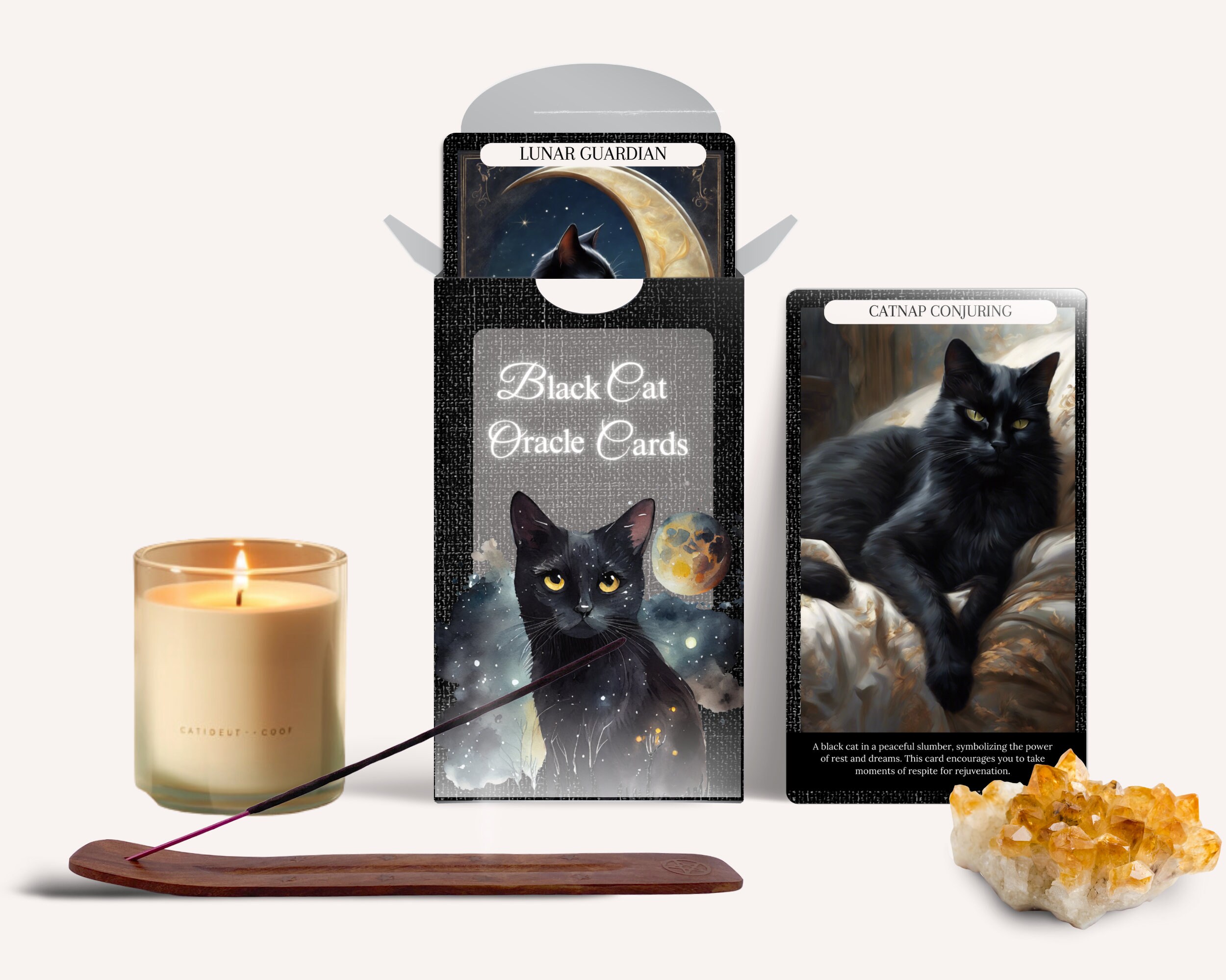 Digital Black Cat Oracle Card Deck, Editable Canva Template, Printable ...