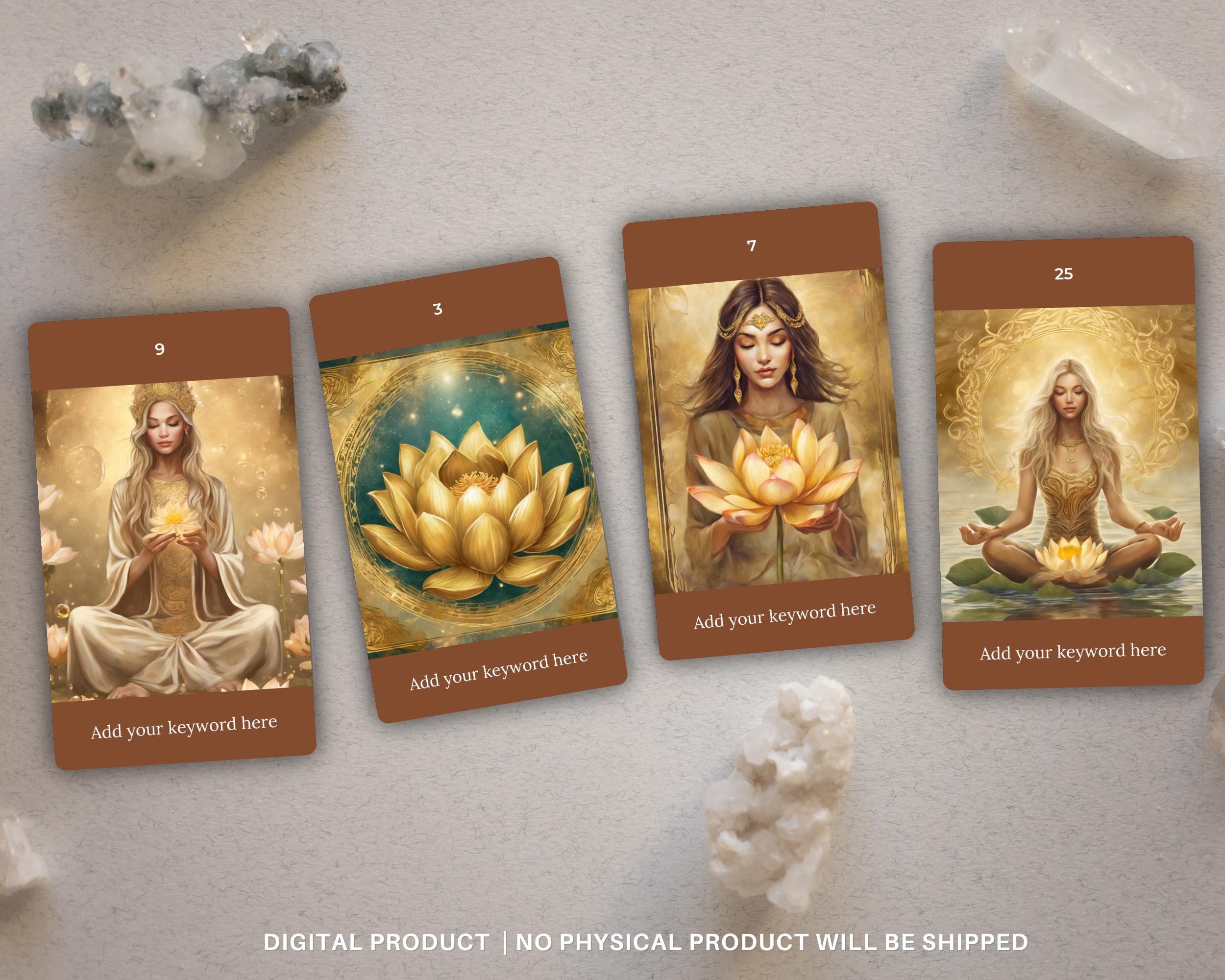 Golden Lotus Oracle Card Deck, Editable Canva Template, Printable ...
