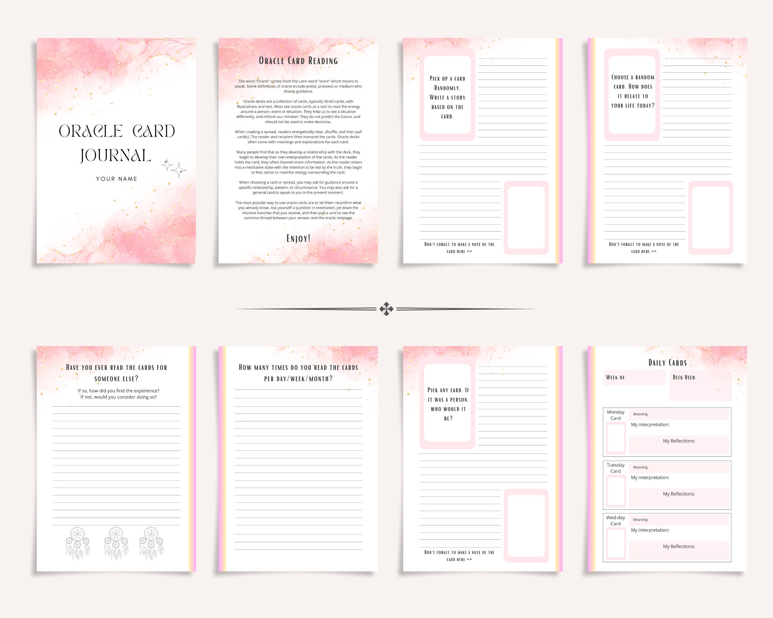 Oracle Card Journal, Digital Oracle Journal, Canva Template, Printable ...