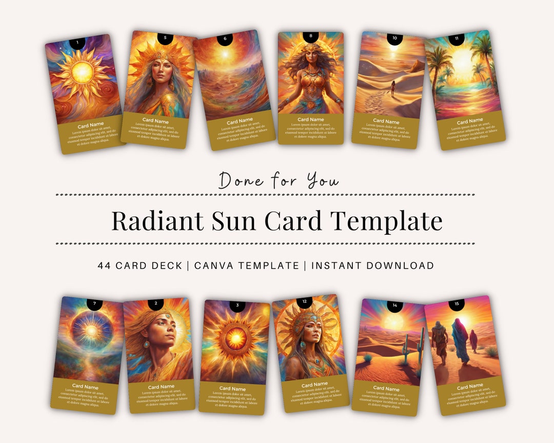 Radiant Sun Oracle Card Deck, Editable Canva Template, Printable ...