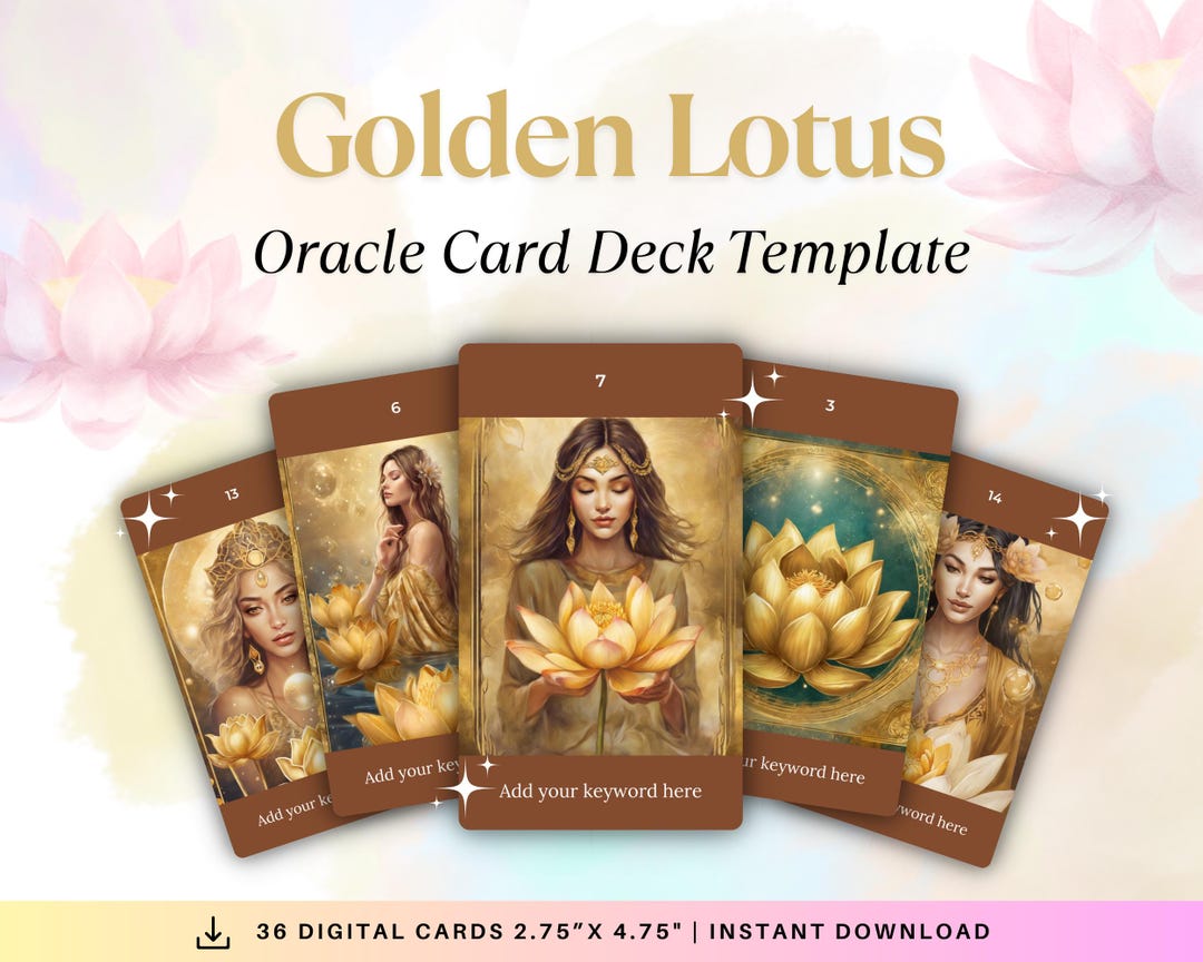 Golden Lotus Oracle Card Deck, Editable Canva Template, Printable ...
