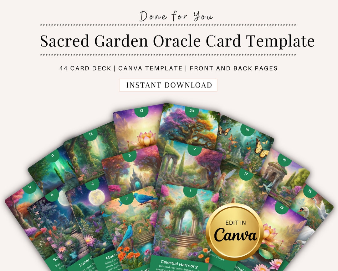 Sacred Garden Oracle Card Deck, Editable Canva Template, Printable Template, Oracle Cards ...