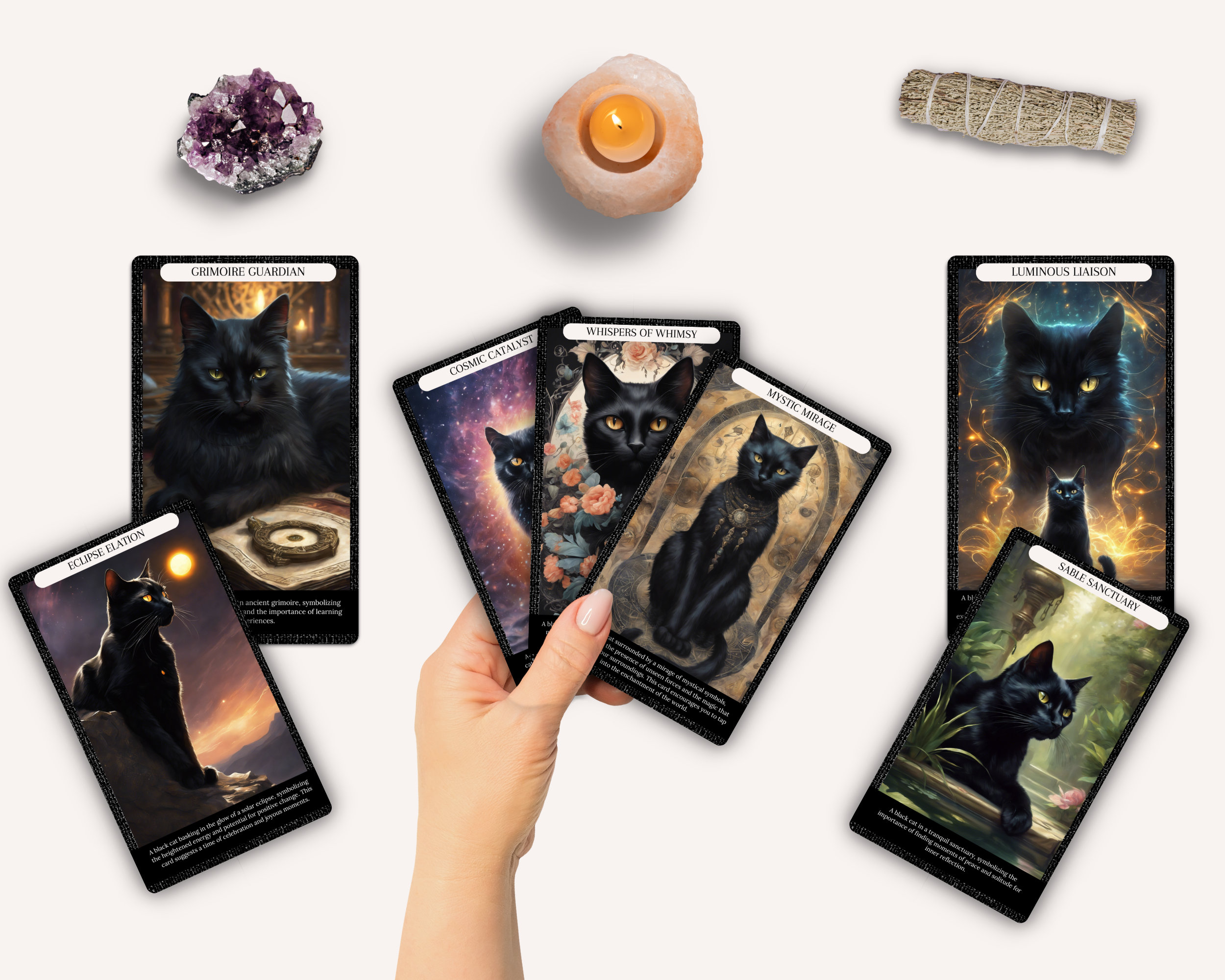 Digital Black Cat Oracle Card Deck, Editable Canva Template, Printable ...