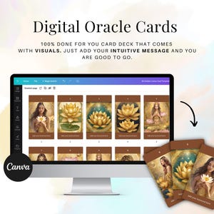 Golden Lotus Oracle Card Deck, Editable Canva Template, Printable ...