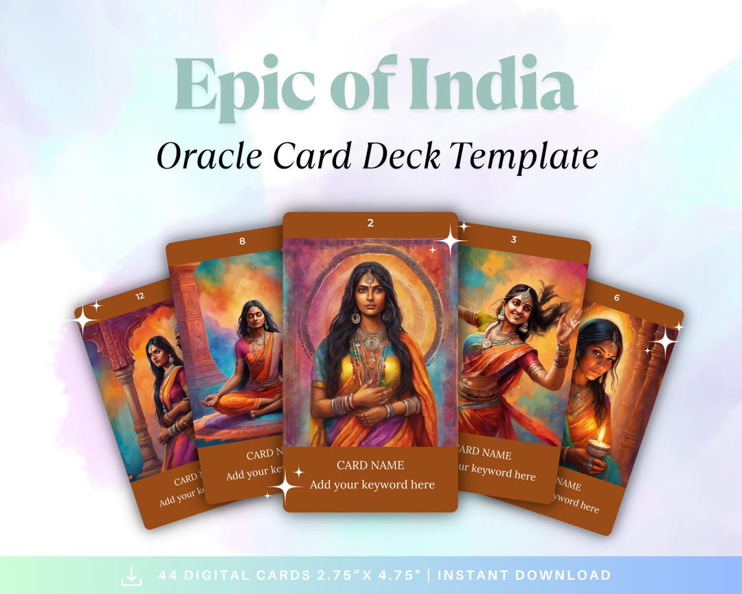 Epic of India Oracle Card Deck, Editable Canva Template, Printable ...