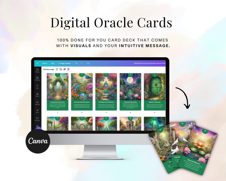 Sacred Garden Oracle Card Deck, Editable Canva Template, Printable Template, Oracle Cards ...
