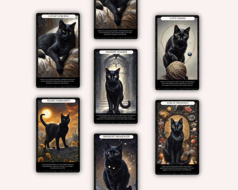 Black Cat Oracle Card Deck, Editable Canva Template, Printable Template ...