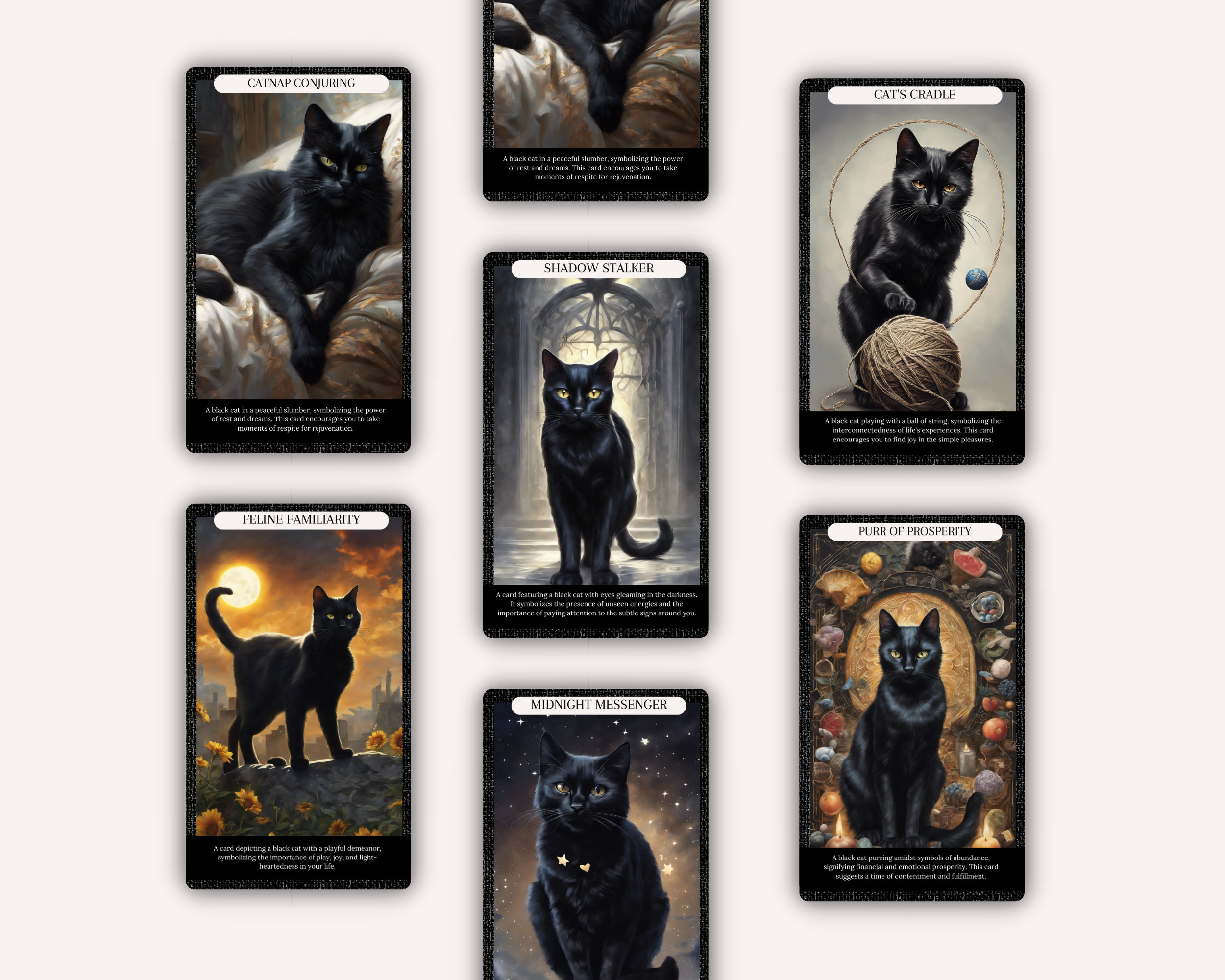 Digital Black Cat Oracle Card Deck, Editable Canva Template, Printable ...