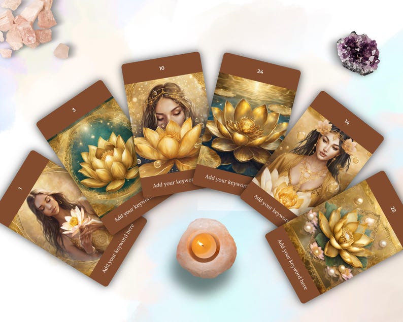 Golden Lotus Oracle Card Deck, Editable Canva Template, Printable ...