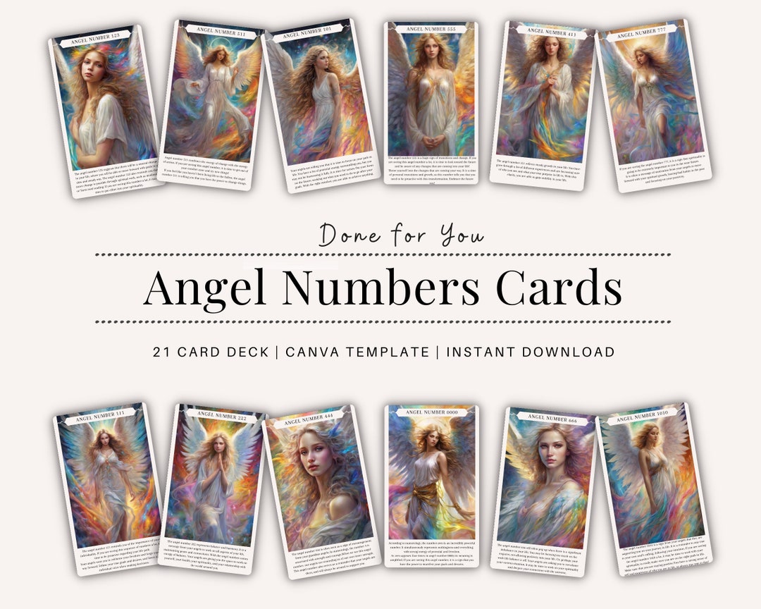 Angel Numbers Oracle Card Deck, Editable Canva Template, Printable ...
