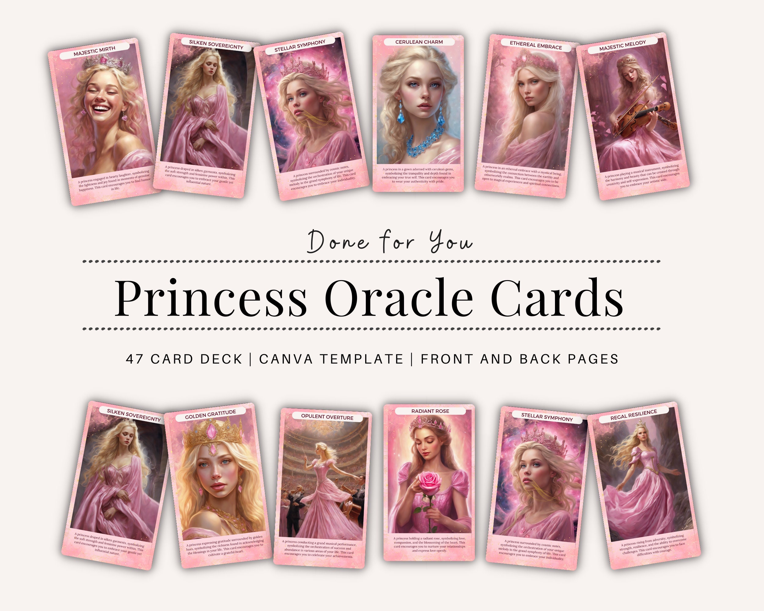 Princess Oracle Card Deck, Editable Canva Template, Printable Template ...
