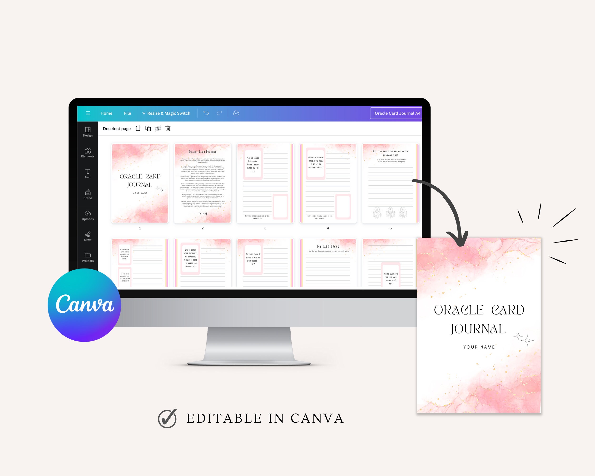 Oracle Card Journal, Digital Oracle Journal, Canva Template, Printable ...