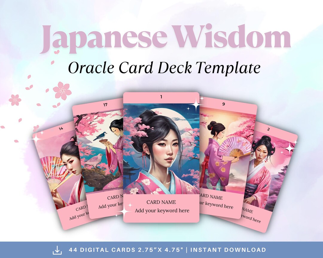 Japanese Woman Oracle Card Deck, Editable Canva Template, Printable ...