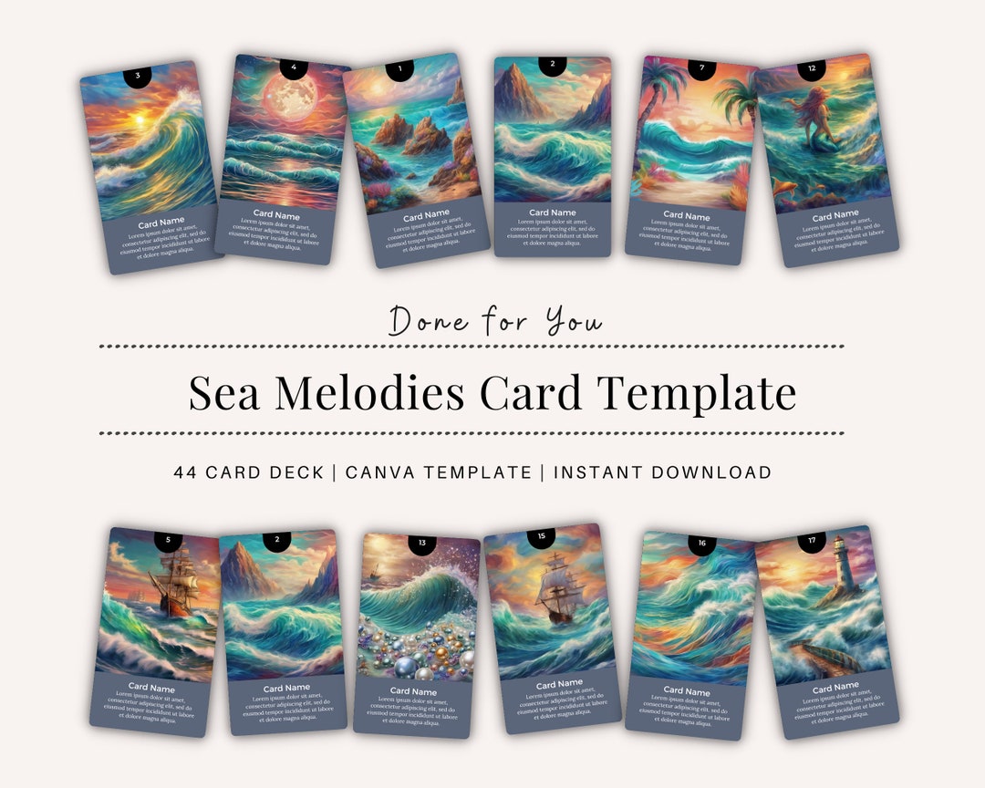 Sea Melodies Oracle Card Deck, Editable Canva Template, Printable ...