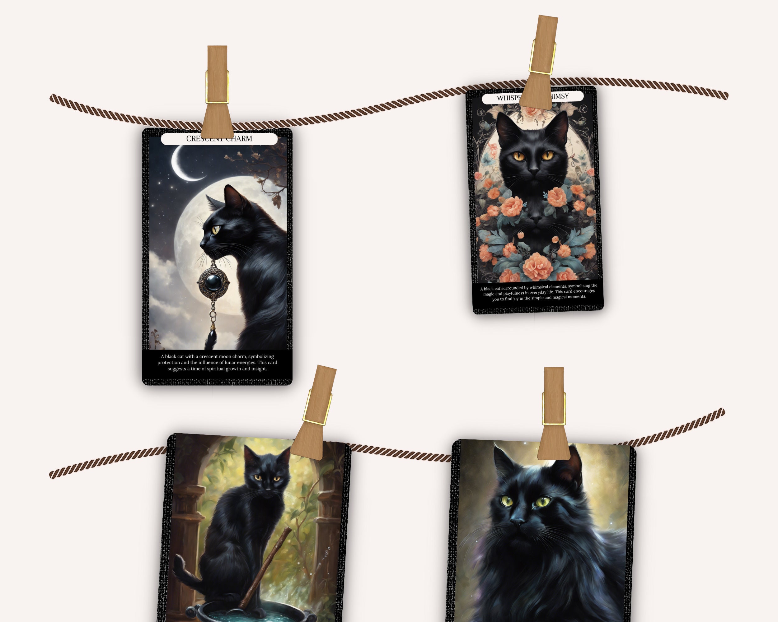 Digital Black Cat Oracle Card Deck, Editable Canva Template, Printable ...