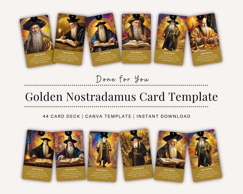 Golden Nostradamus Oracle Card Deck, Editable Canva Template, Printable ...
