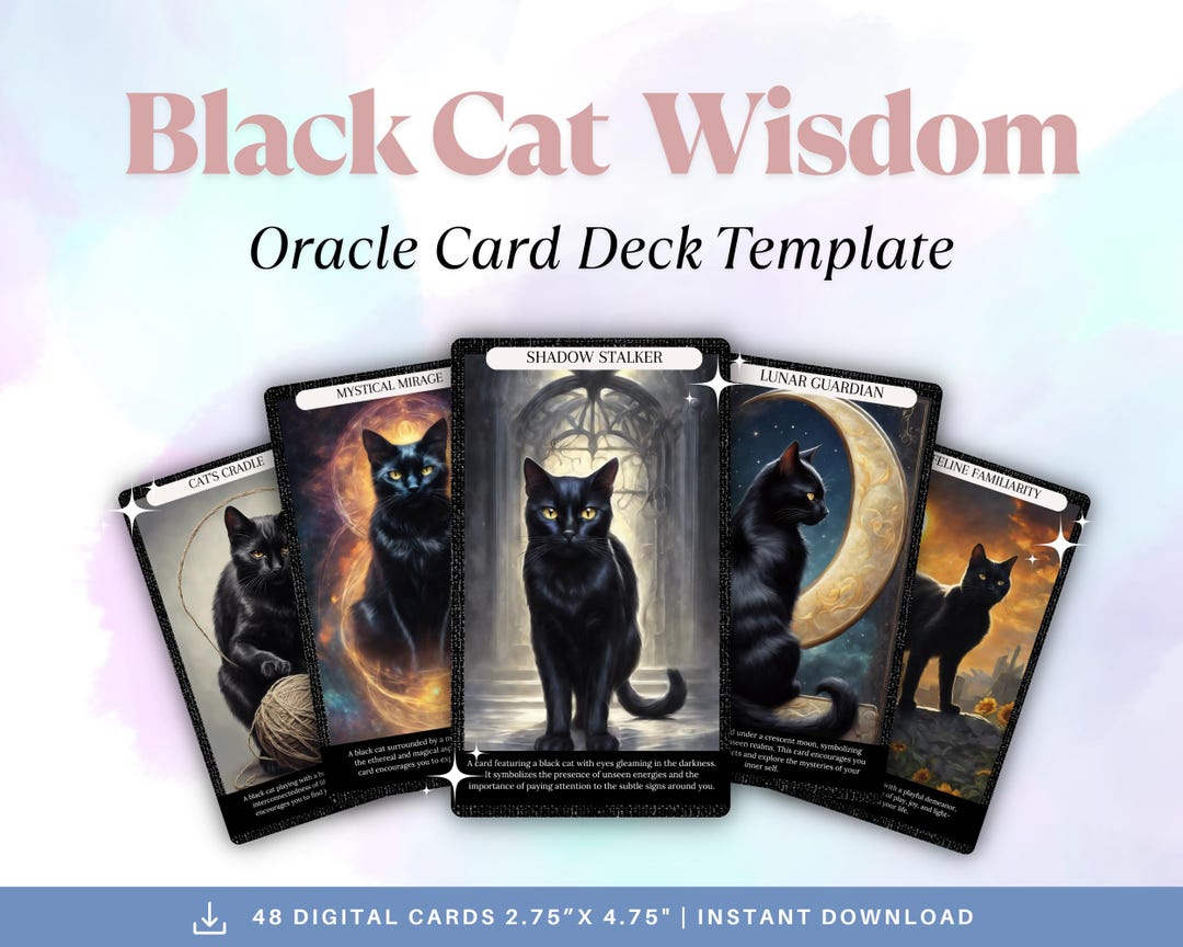 Black Cat Oracle Card Deck, Editable Canva Template, Printable Template ...