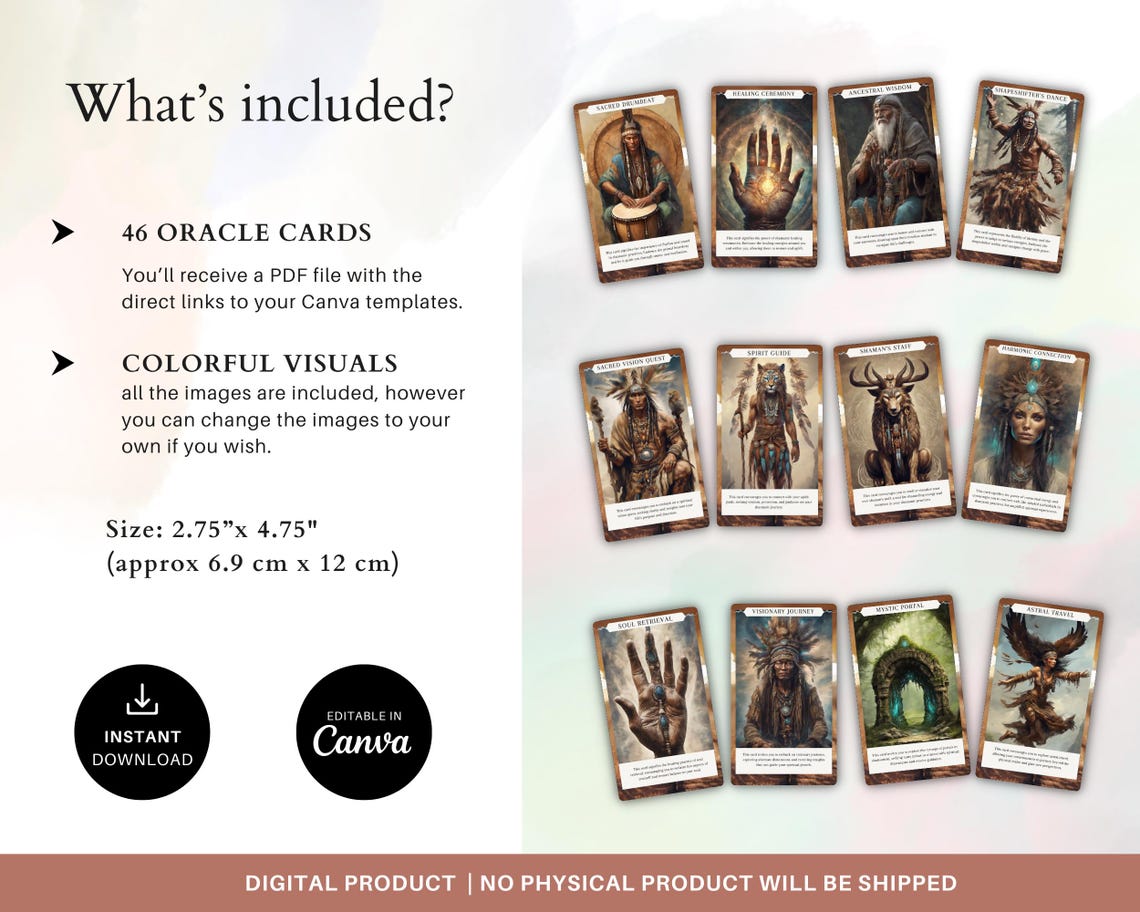 Shamanism Oracle Card Deck, Editable Canva Template, Printable Template ...