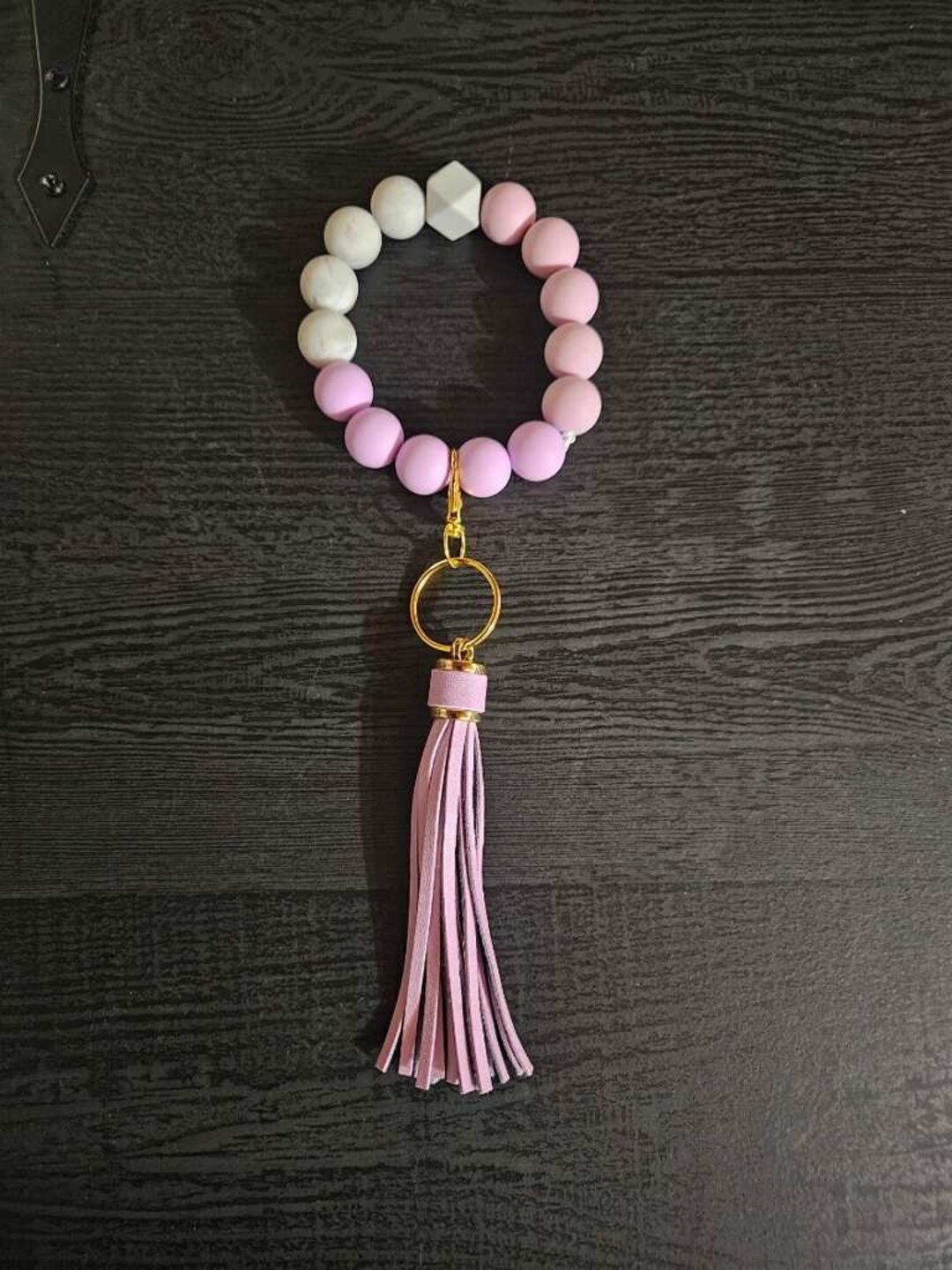 Pink, Purple, and White Marbled Silicone Beaded Elastic Wristlet ...