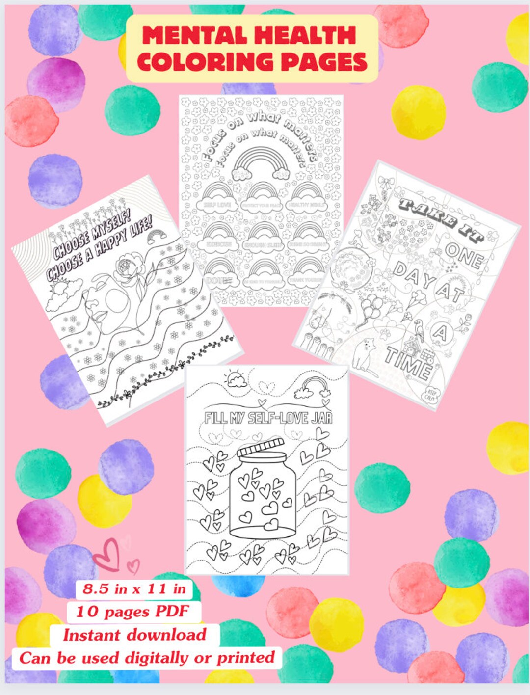 Mental Health Positive Affirmations Coloring Pages, Anxiety Stress ...