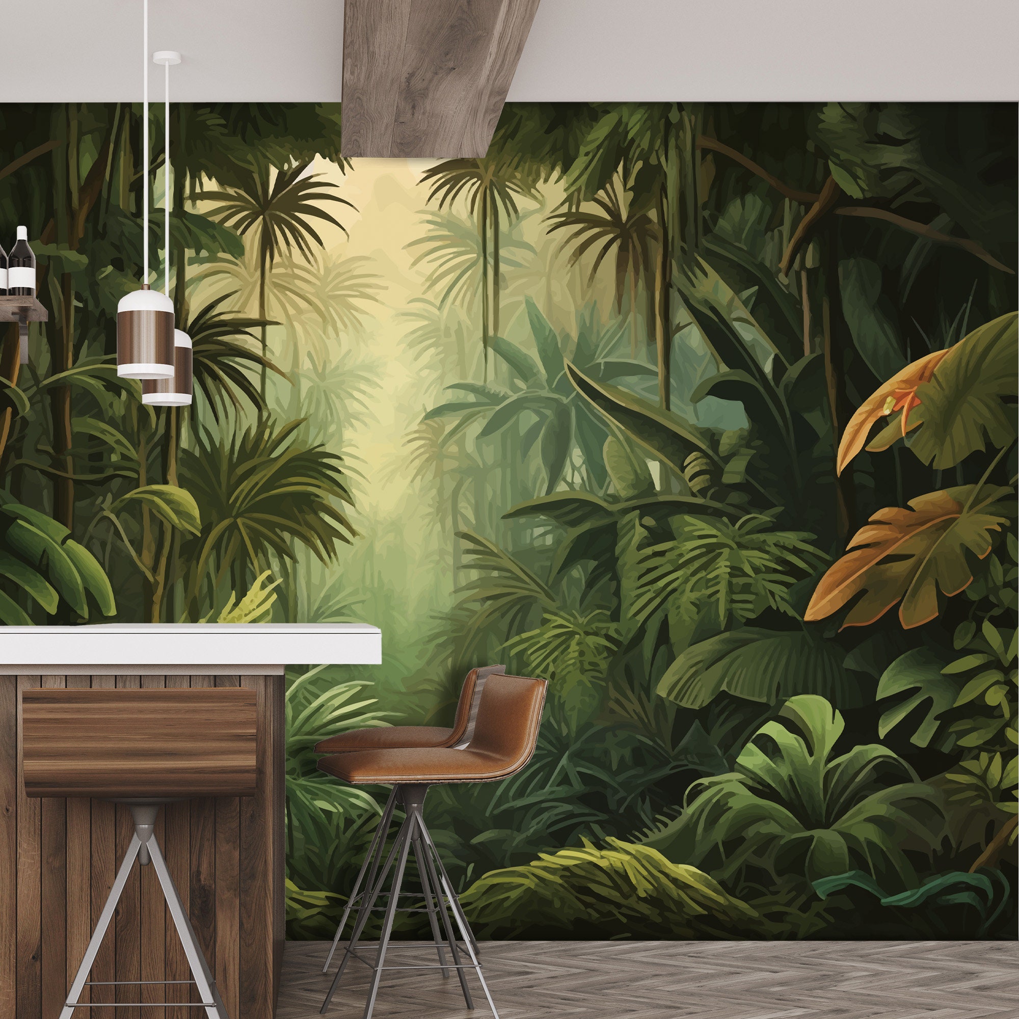 Tropical Forest Landscape Wall Mural Tropical Jungle Rain Forest ...