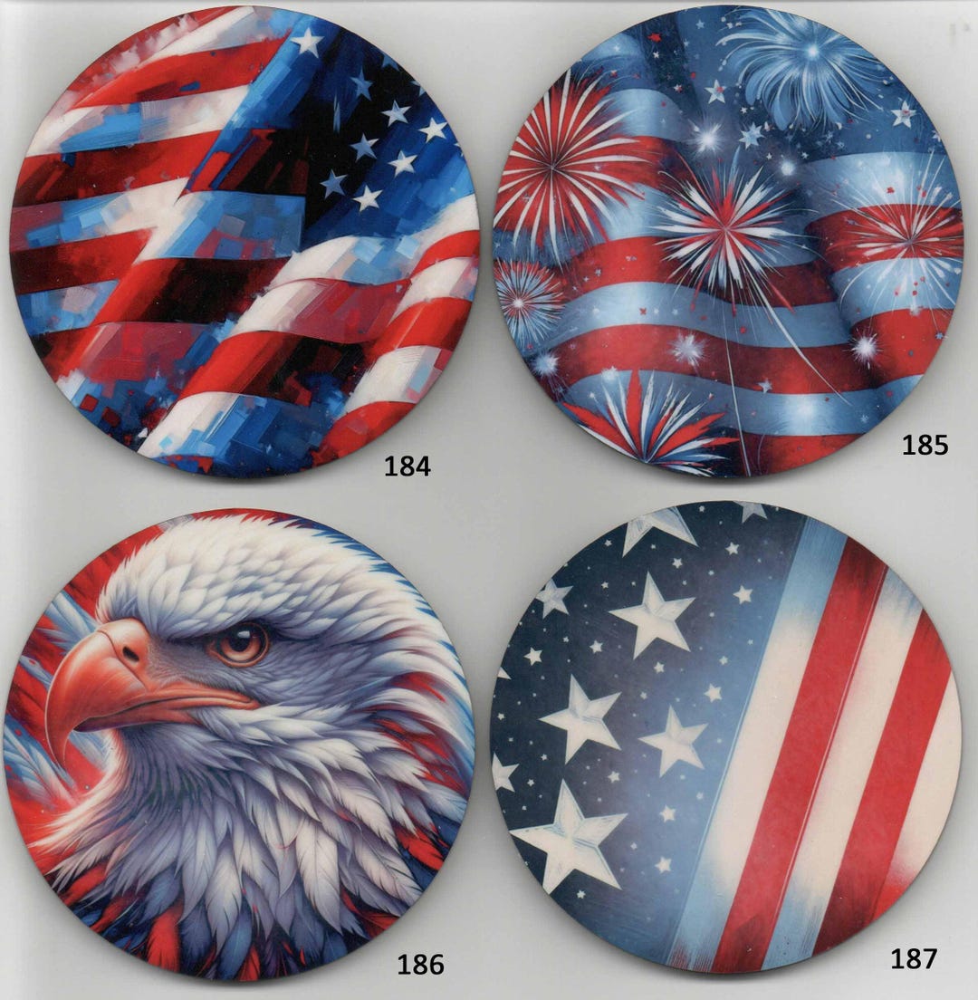 JULY 4th Independence Day Large Round COASTERS 4" MDF Hot Cold ...