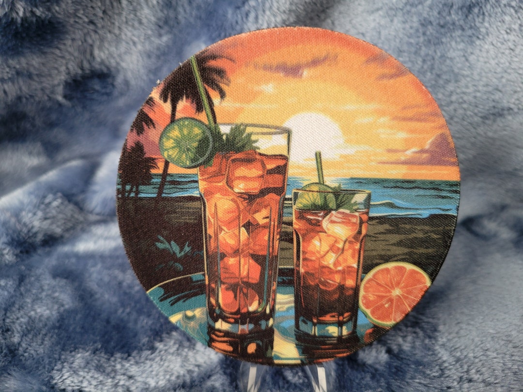 LARGE ROUND COASTER 4 Diameter Circle Neoprene Hot Cold Beverages Non ...