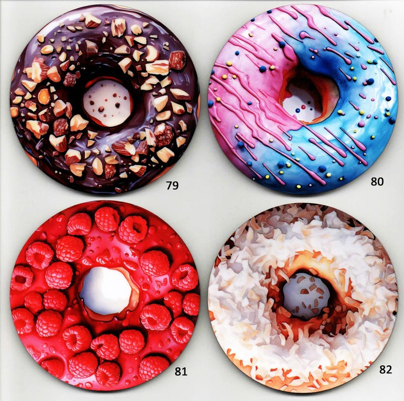 DOUGHNUTS Large Round COASTERS 4" MDF Hot Cold Beverages Cork Bottom - Etsy