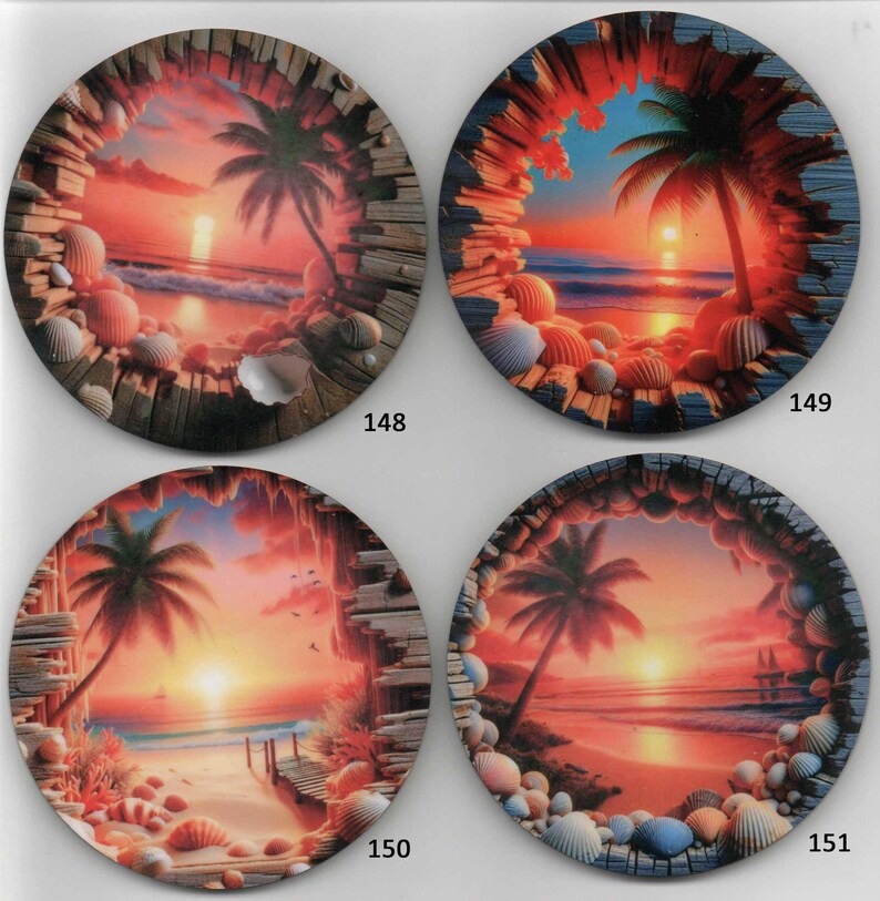 SEASIDE Beach Shells Large Round COASTERS 4 MDF Hot Cold Beverages Cork ...