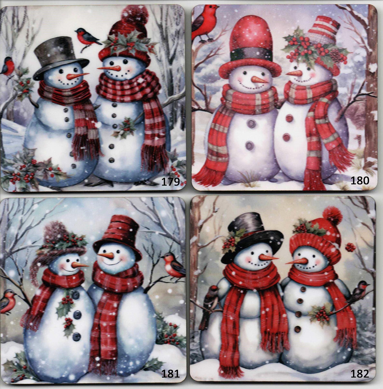 Christmas SNOWMAN SNOWMEN Large Square COASTERS 4" Mdf Hot Cold ...