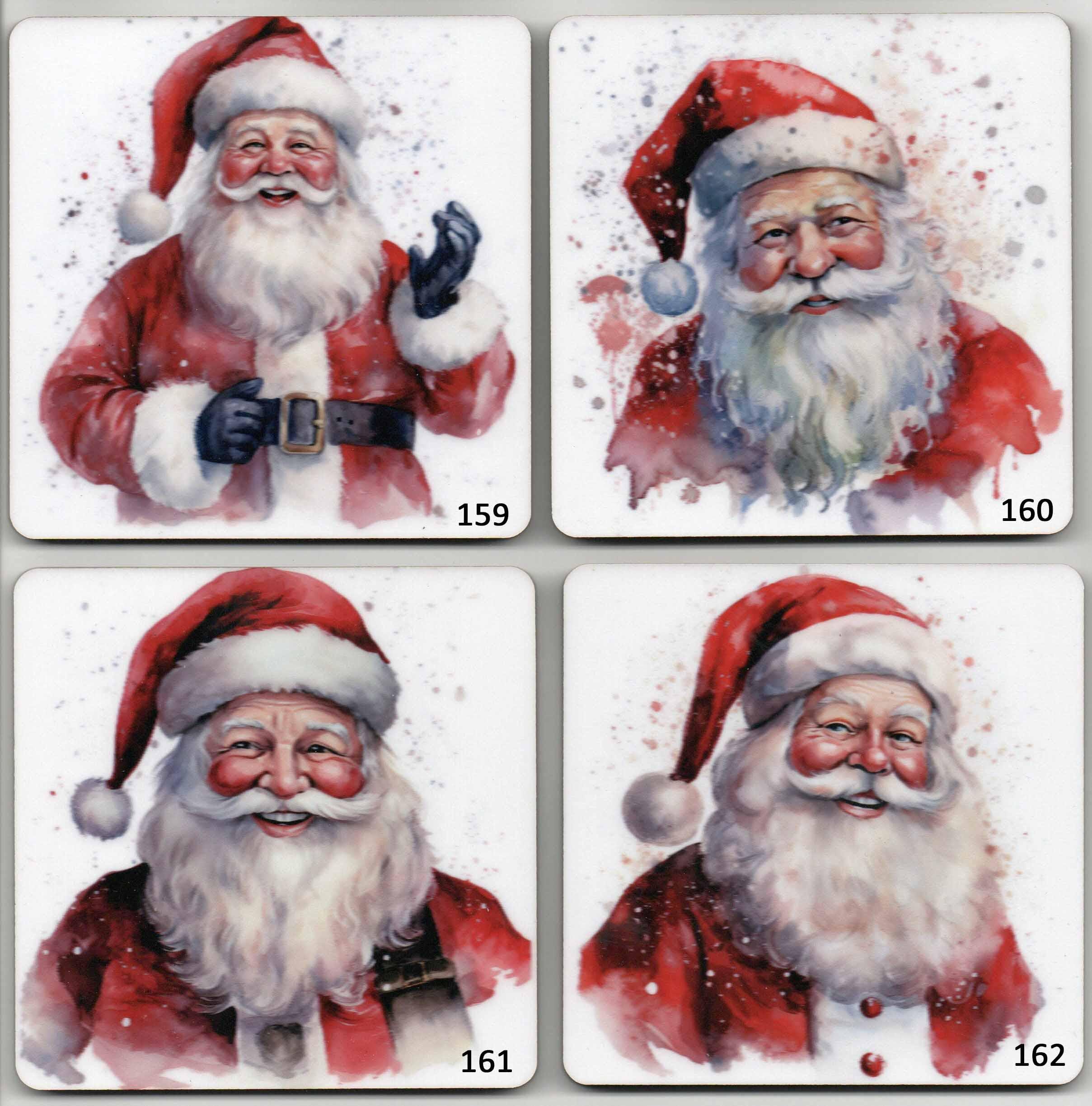 Christmas SANTA CLAUS Large Square COASTERS 4" Mdf Hot Cold Beverages ...