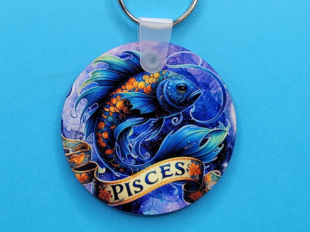 PISCES KEYCHAIN ROUND With Keyring Horoscope Design 2" Diameter ...