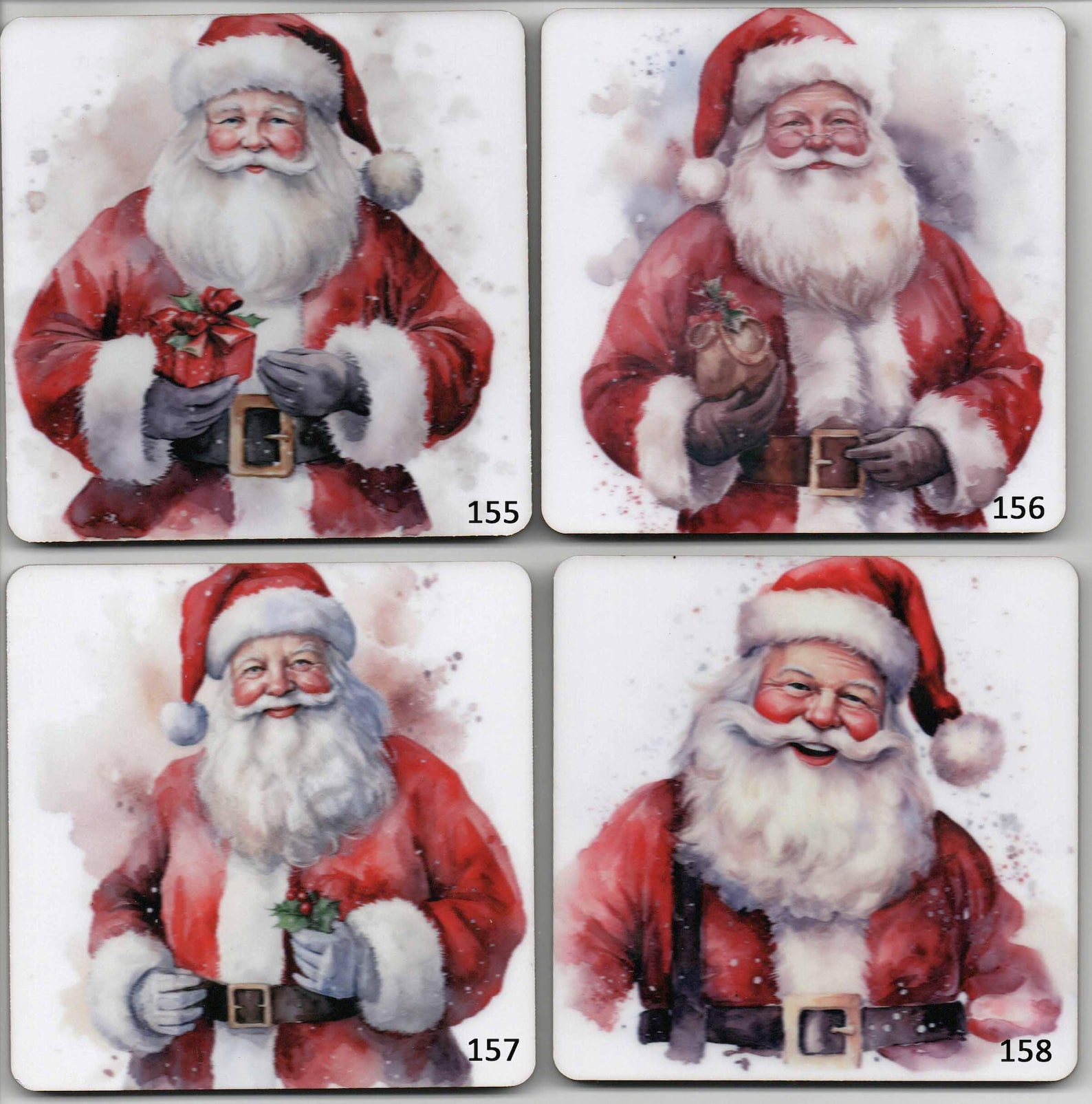 Christmas SANTA CLAUS Large Square COASTERS 4" Mdf Hot Cold Beverages ...
