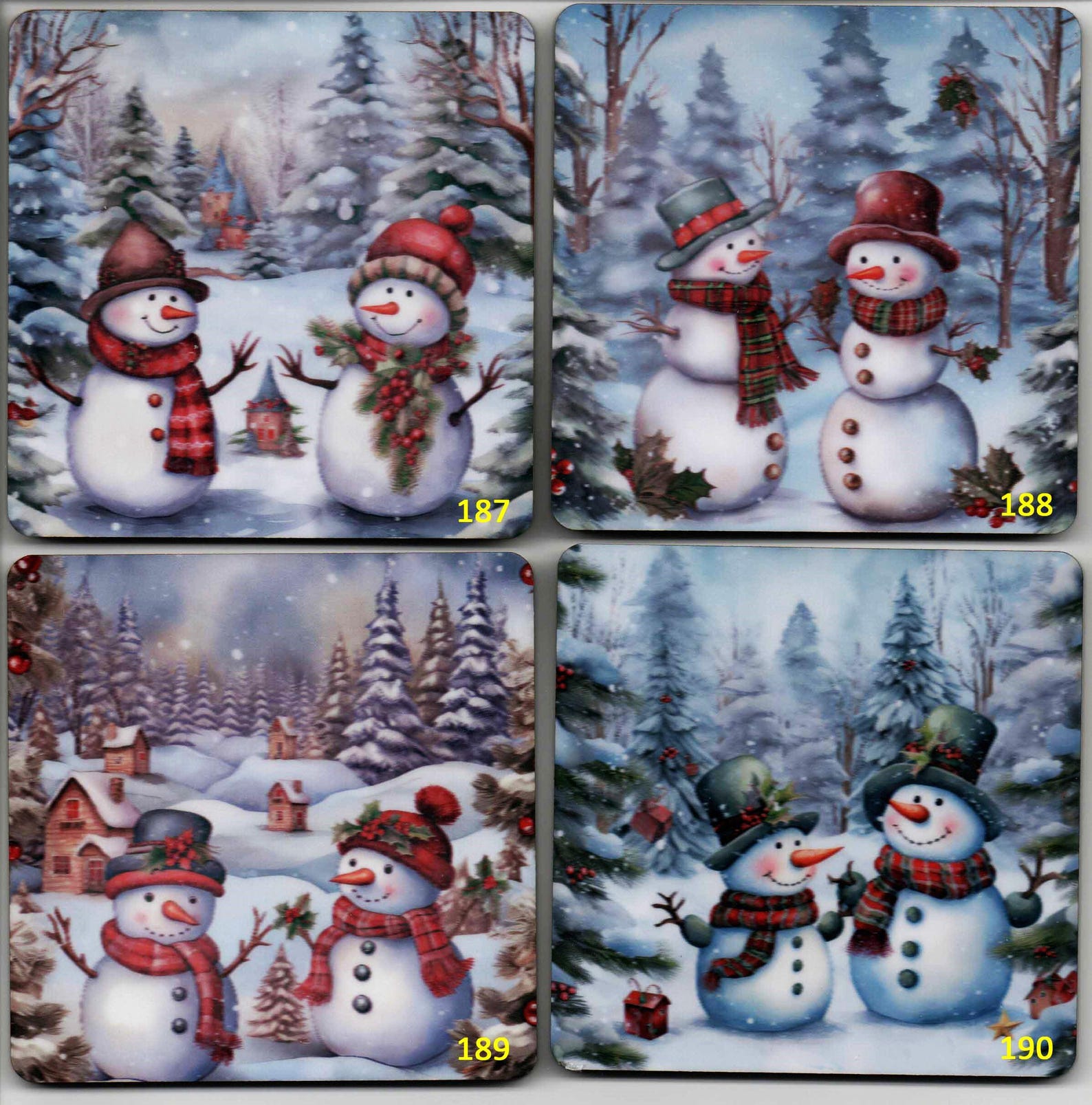 Christmas SNOWMAN SNOWMEN Large Square COASTERS 4" Mdf Hot Cold ...