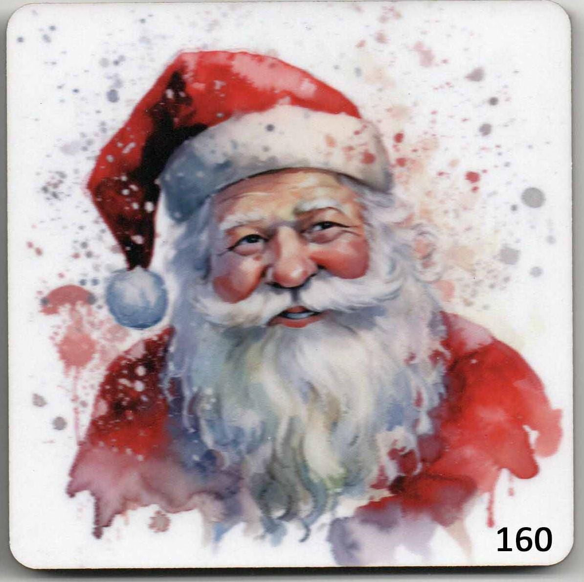 Christmas SANTA CLAUS Large Square COASTERS 4" Mdf Hot Cold Beverages ...