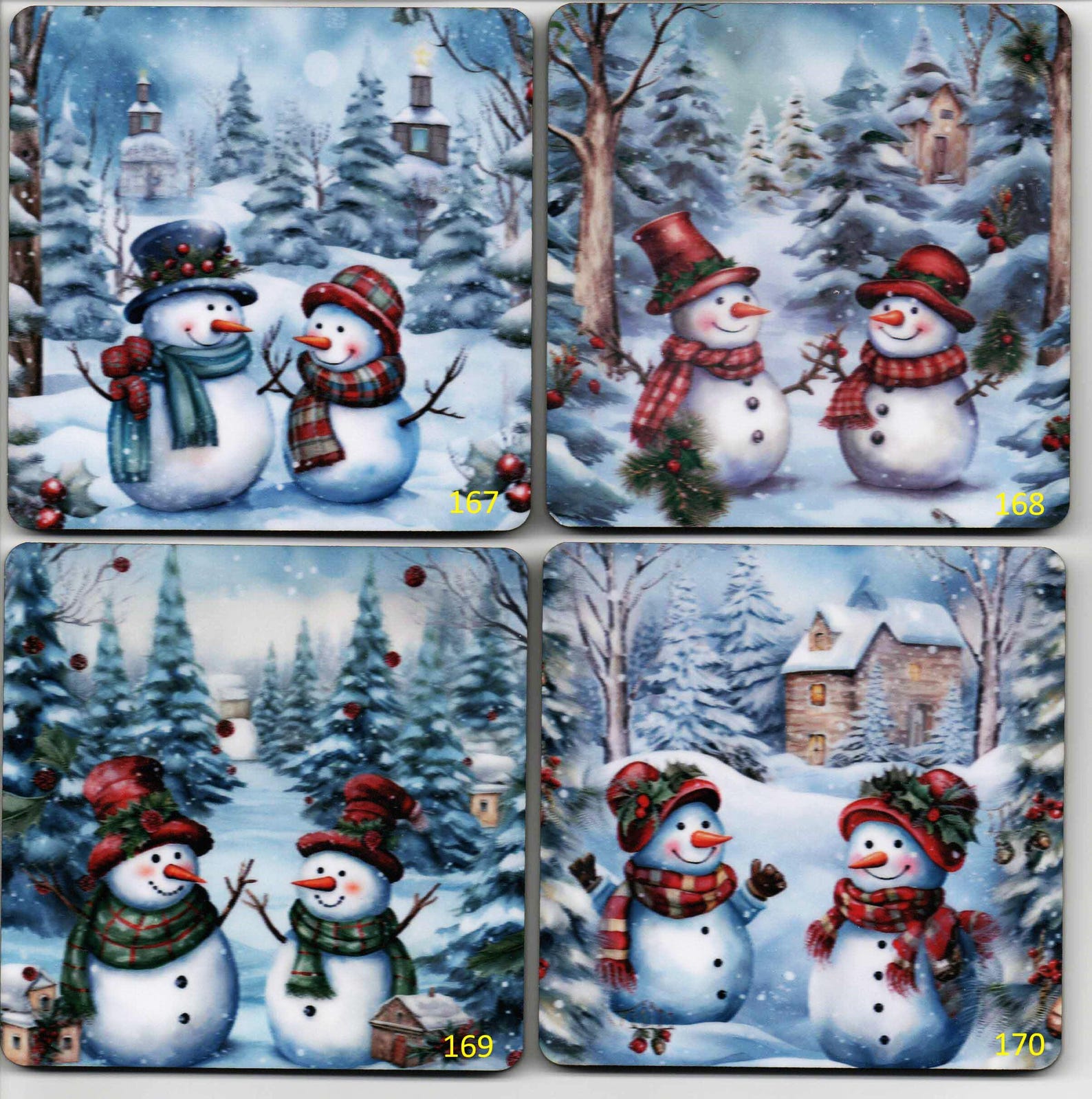 Christmas SNOWMAN SNOWMEN Large Square COASTERS 4" Mdf Hot Cold ...