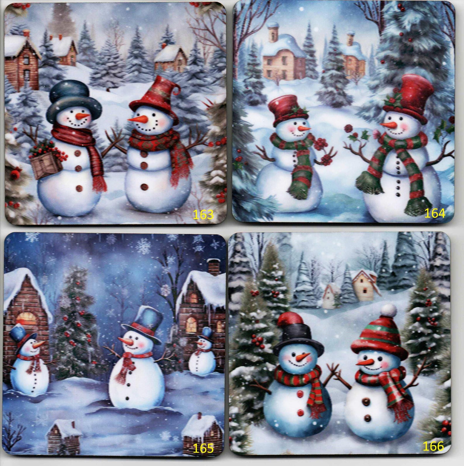 Christmas SNOWMAN SNOWMEN Large Square COASTERS 4" Mdf Hot Cold ...